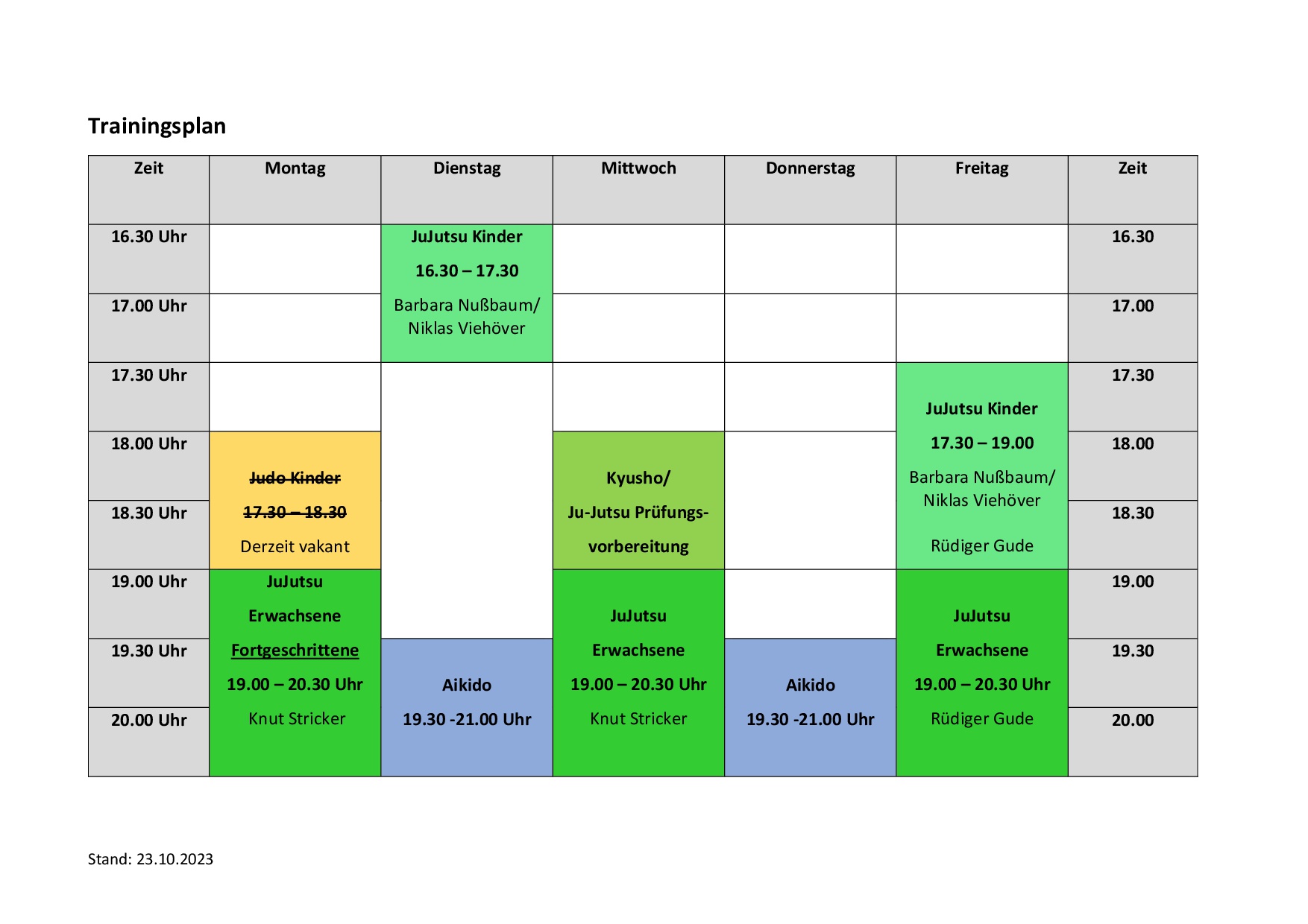 Judo - Trainingsplan